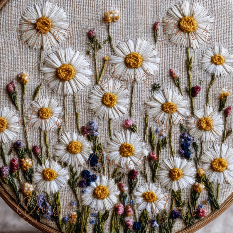 Rustic Cottagecore Daisy Meadow Embroidery Pattern: April Birth Flower ...