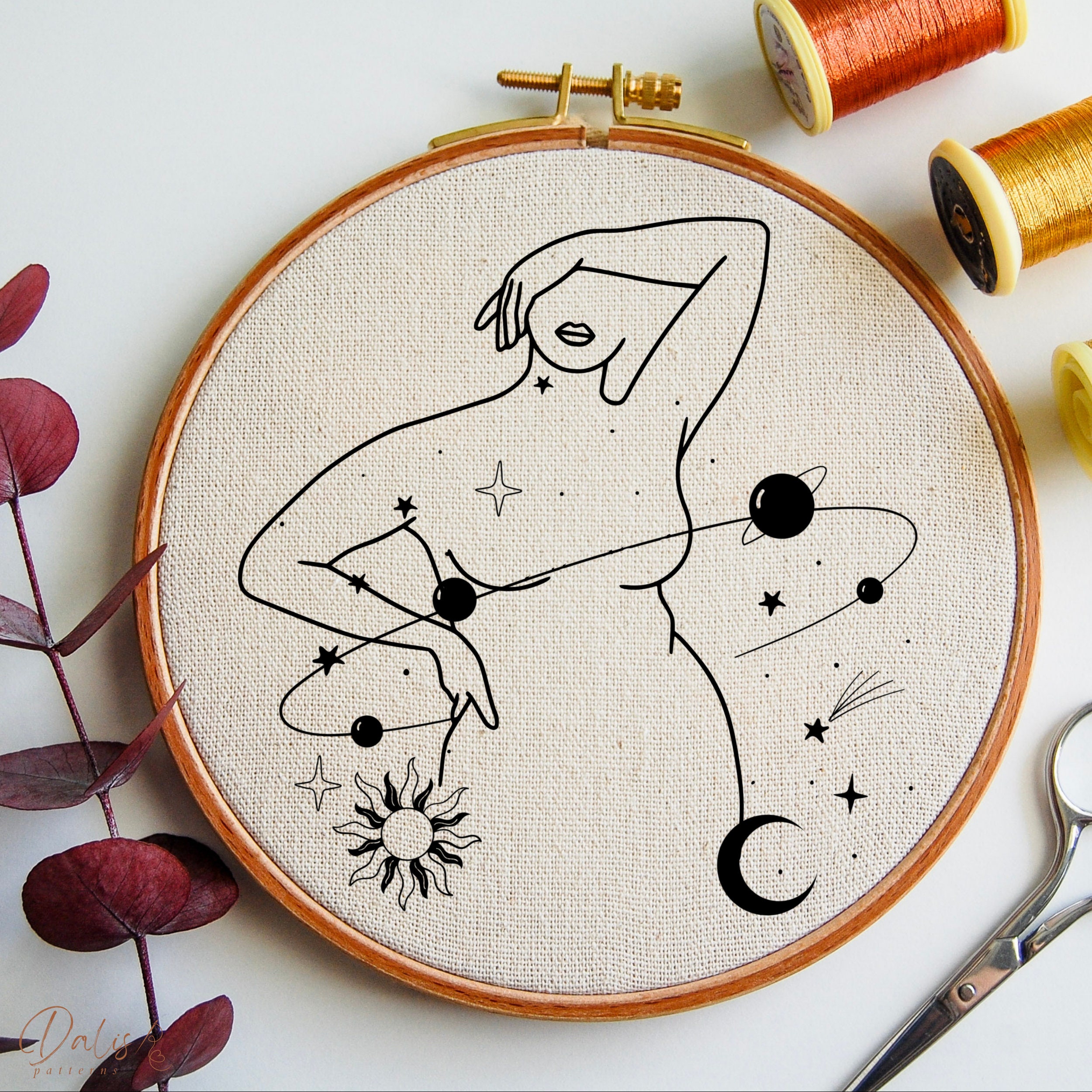 Celestial Woman Embroidery Design File, Curvy Female Hand Embroidery ...