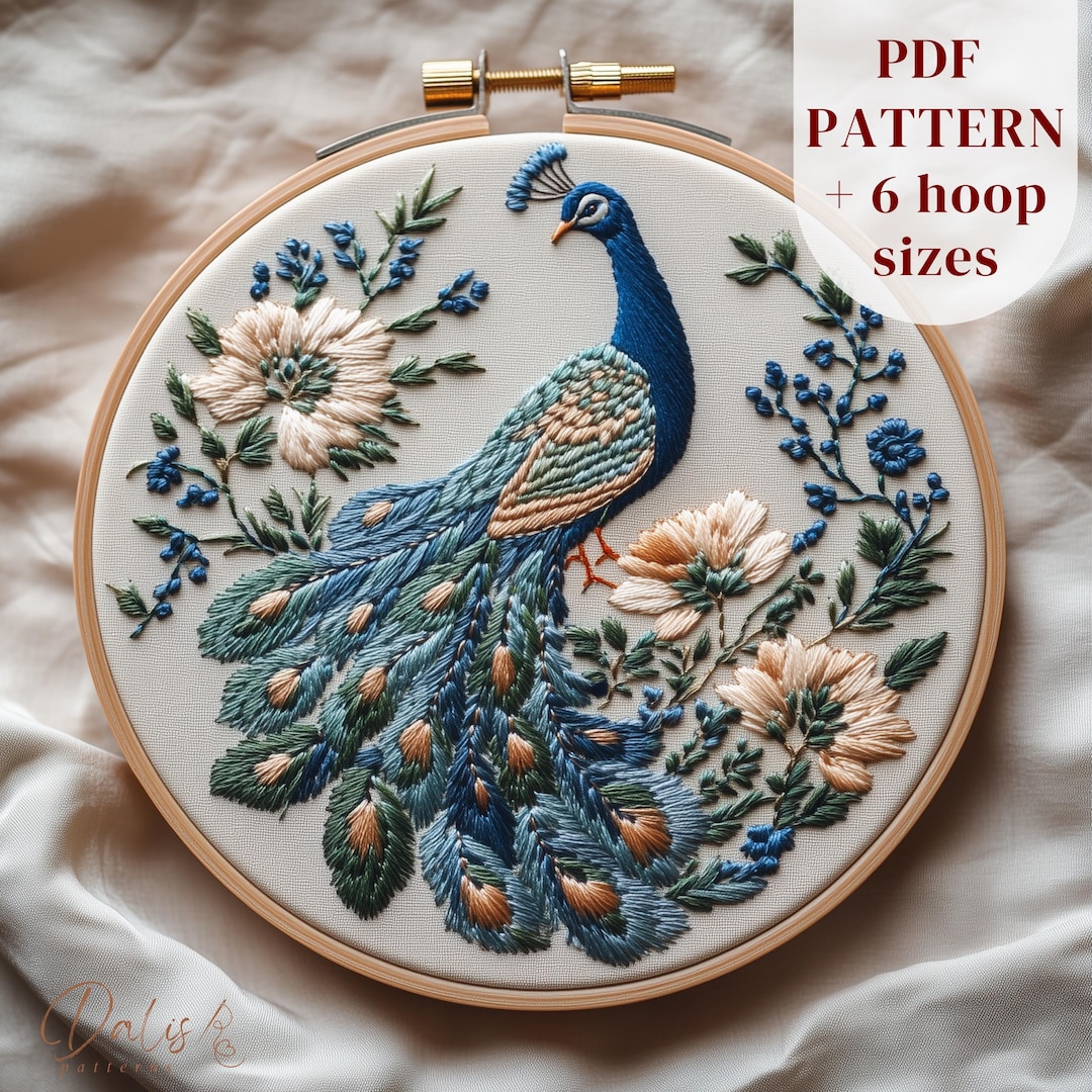 Peacock Hand Embroidery Design, Animal Embroidery PDF Pattern, Bird ...