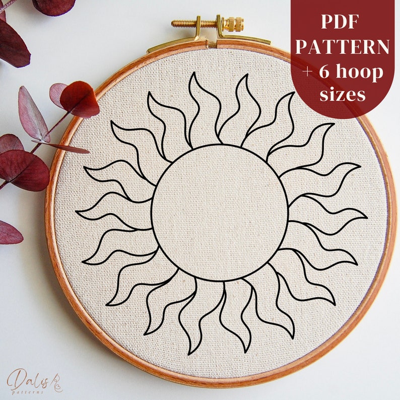 Sun Hand Embroidery Art PDF Pattern for Beginners, Solar DIY Hoop Art ...