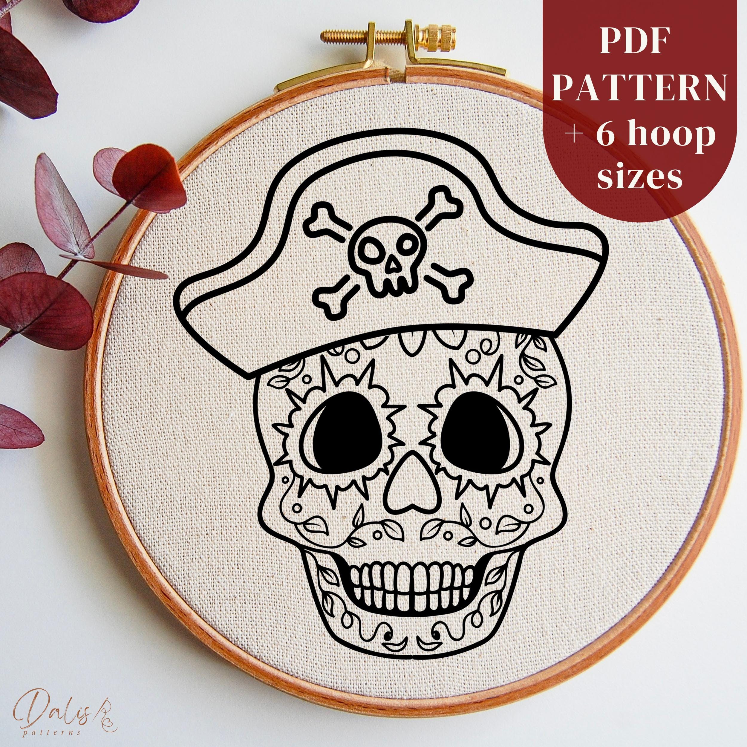 Mexican Skull Embroidery PDF Pattern Design File, Pirate Sugar Skull ...