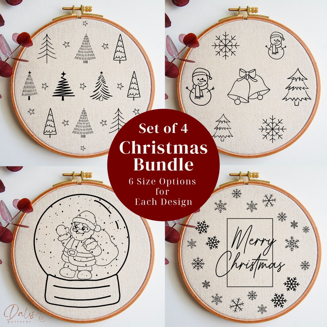 Christmas Hand Embroidery PDF Pattern Bundle: Snowflakes, Santa Claus ...