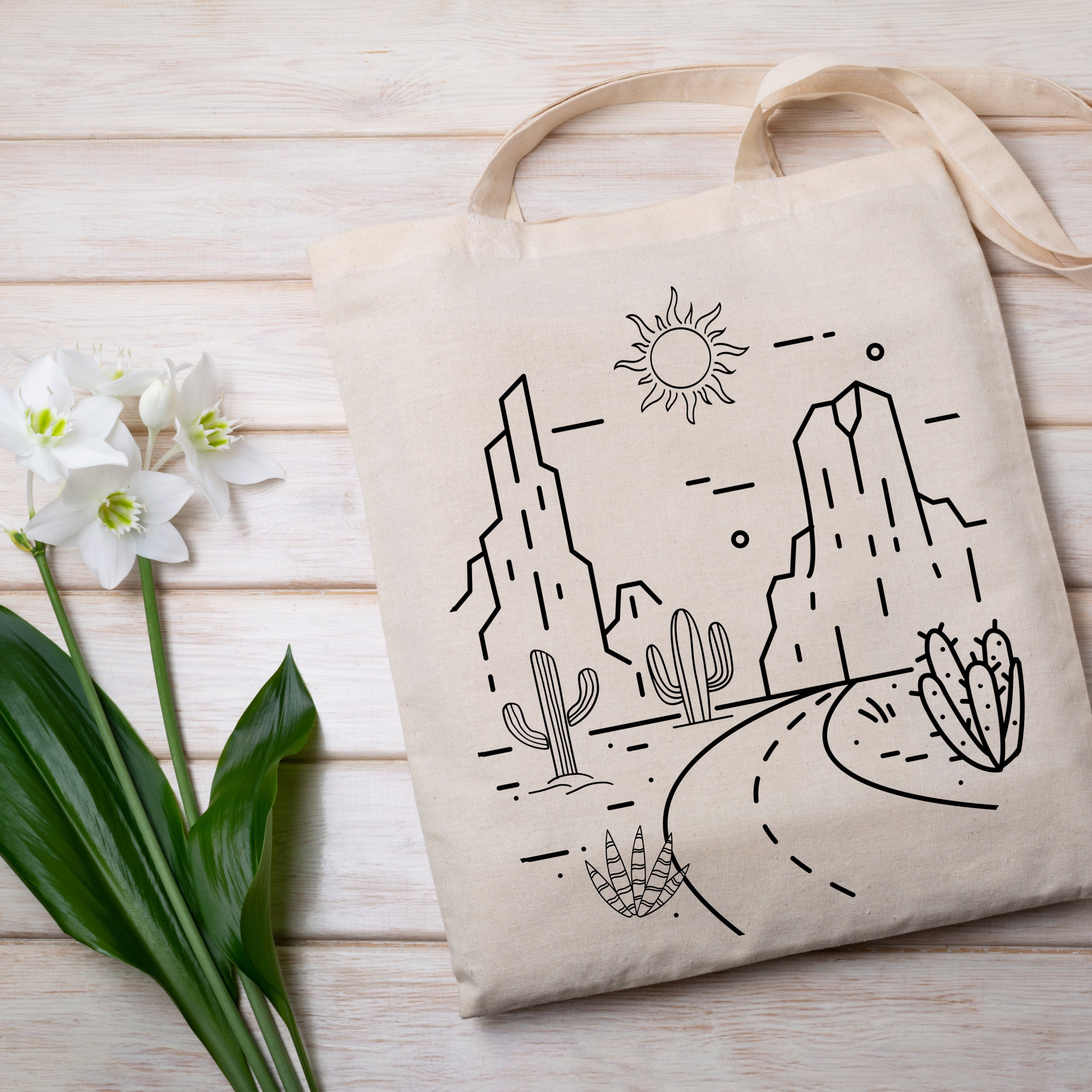 Landscape Hand Embroidery PDF Pattern File, Desert With Cactus Monoline ...