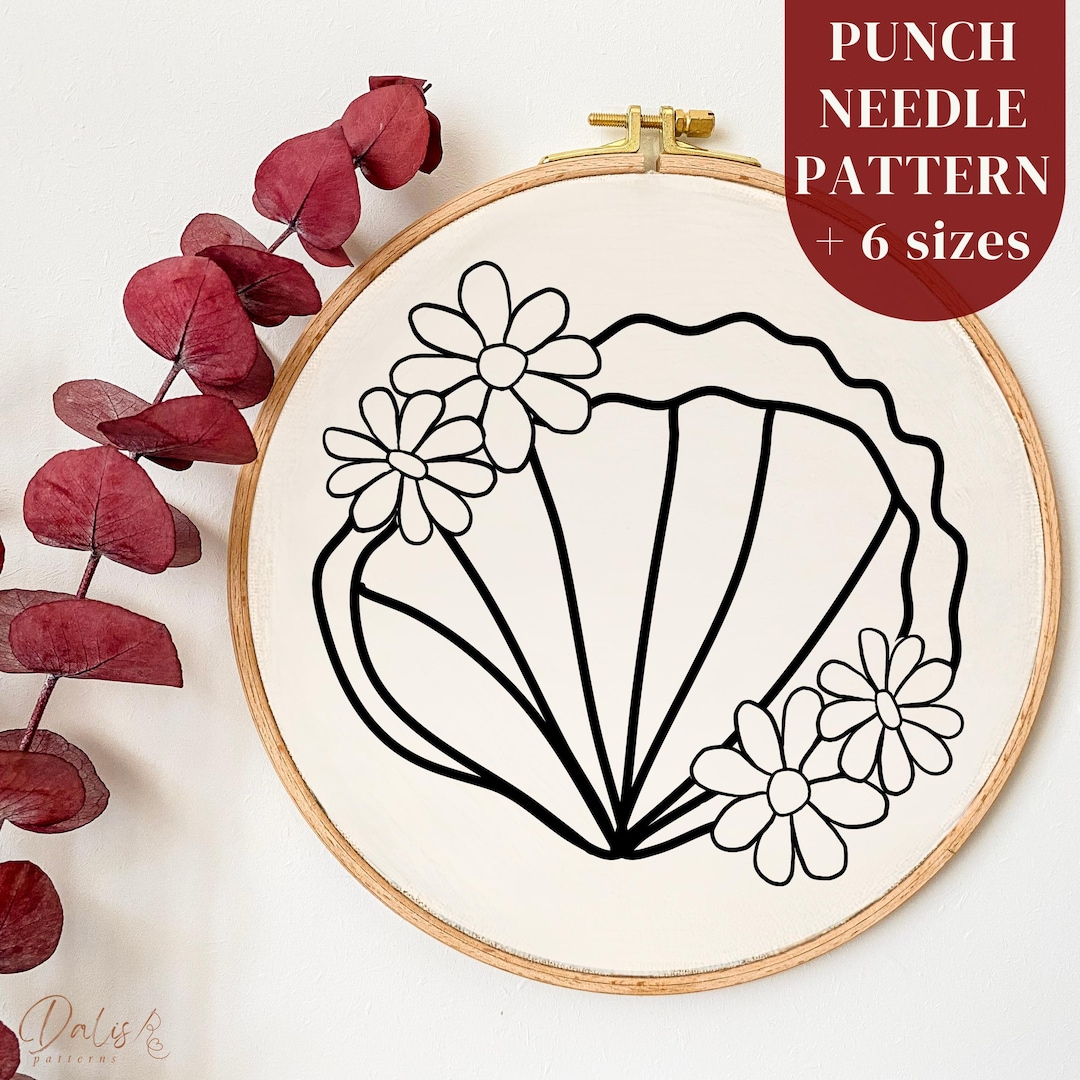Flowers and Seashell Punch Needle Pattern, Beginner Punch Needle PDF ...
