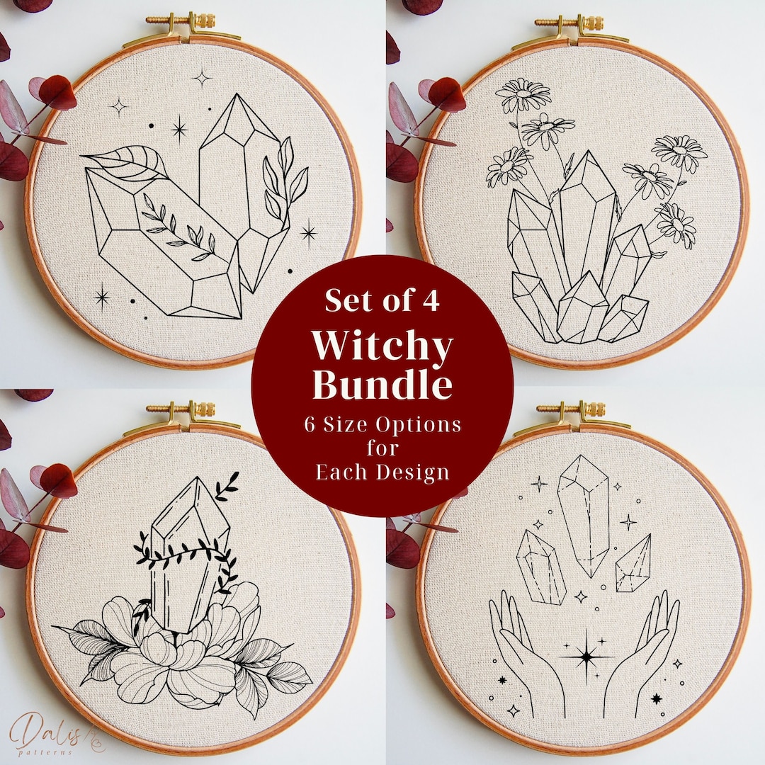 Crystals Embroidery PDF Patterns Bundle, Witchy Embroidery Design ...