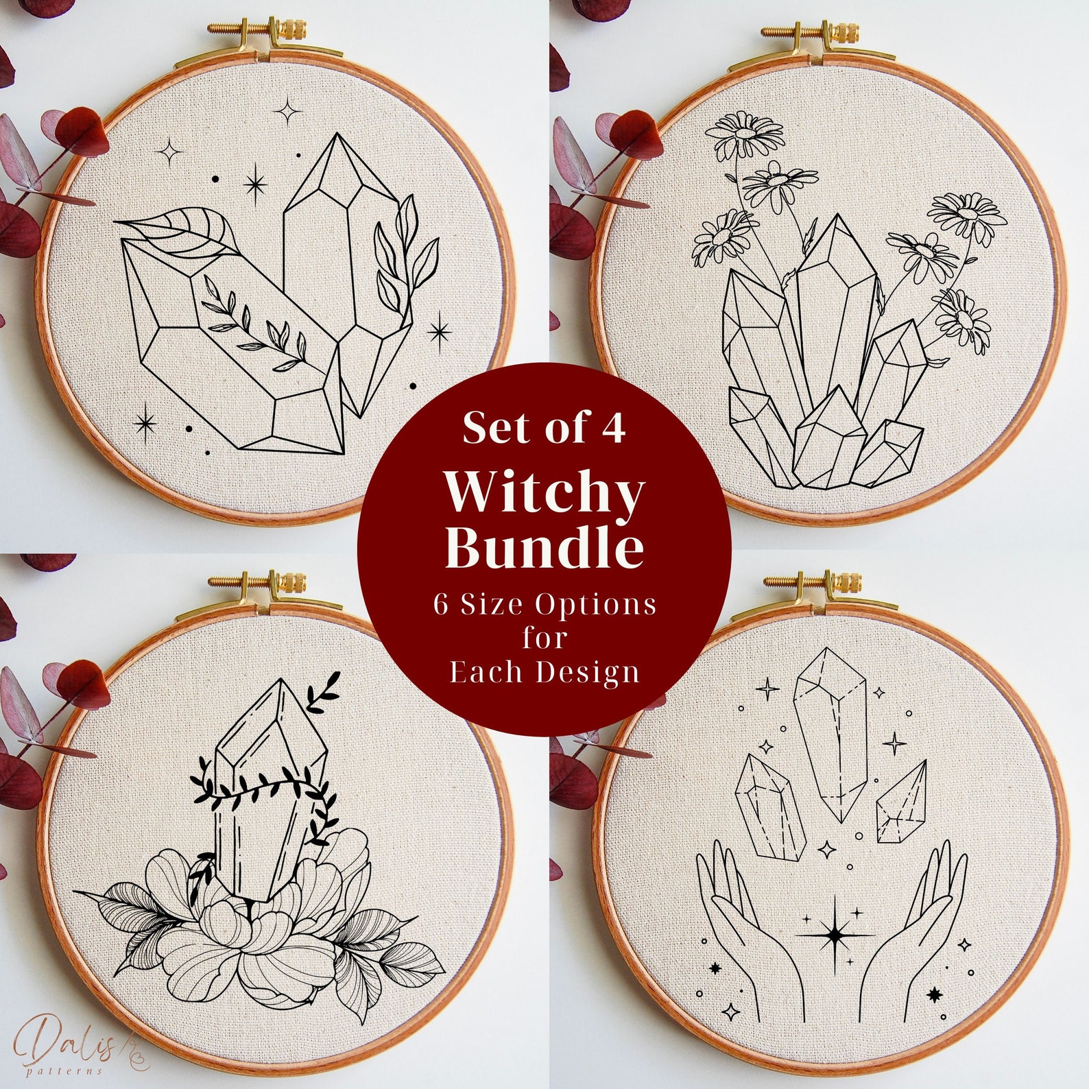 Crystals Embroidery PDF Patterns Bundle, Witchy Embroidery Design ...