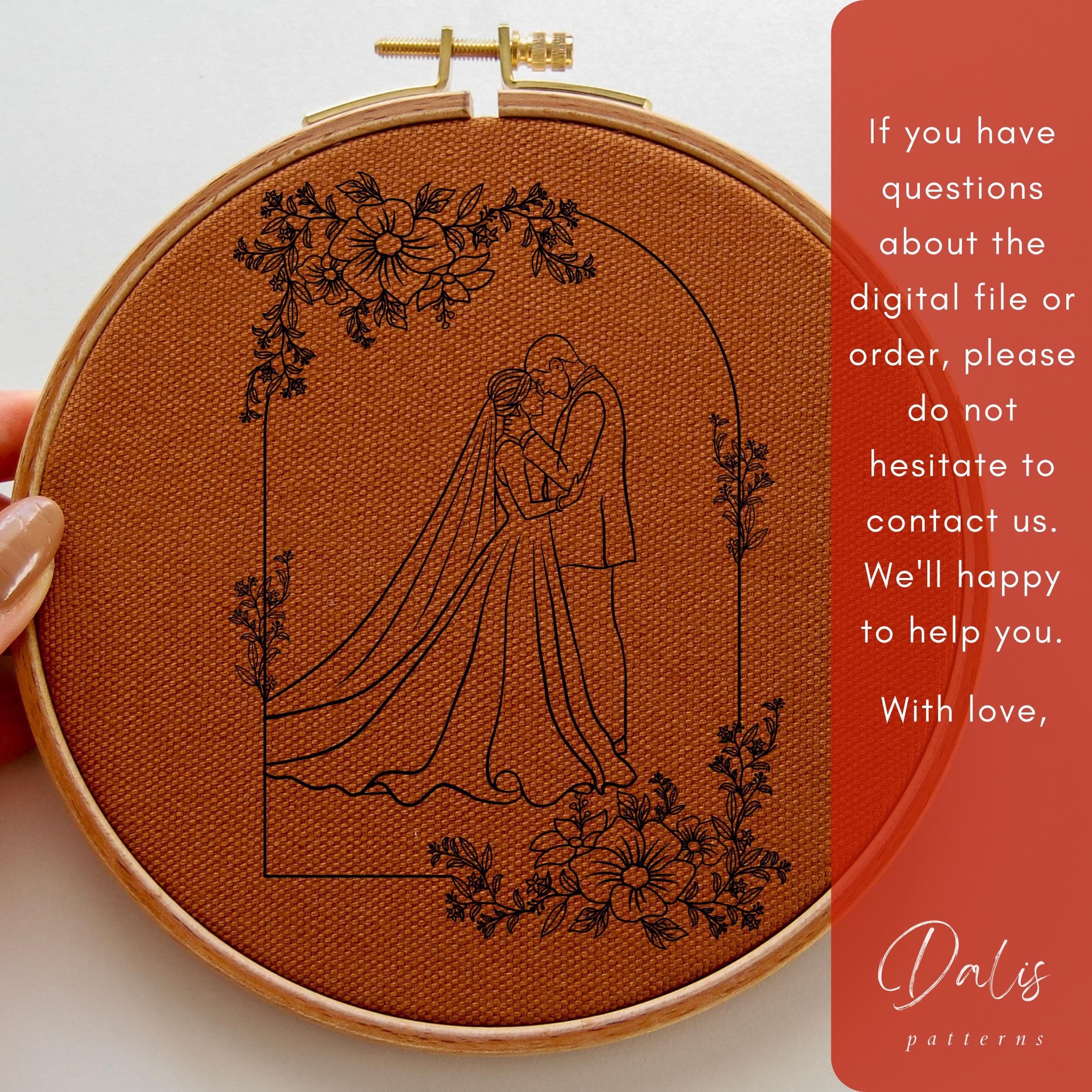 Wedding Embroidery PDF Pattern Template, Groom and Bride in Floral Arch ...