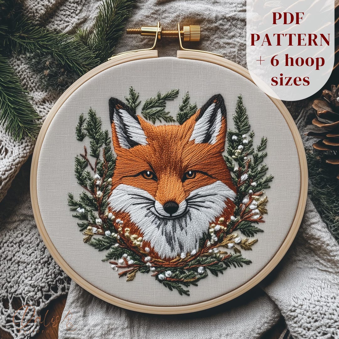 Woodland Fox Hand Embroidery Pattern, Winter Fox Embroidery Design ...