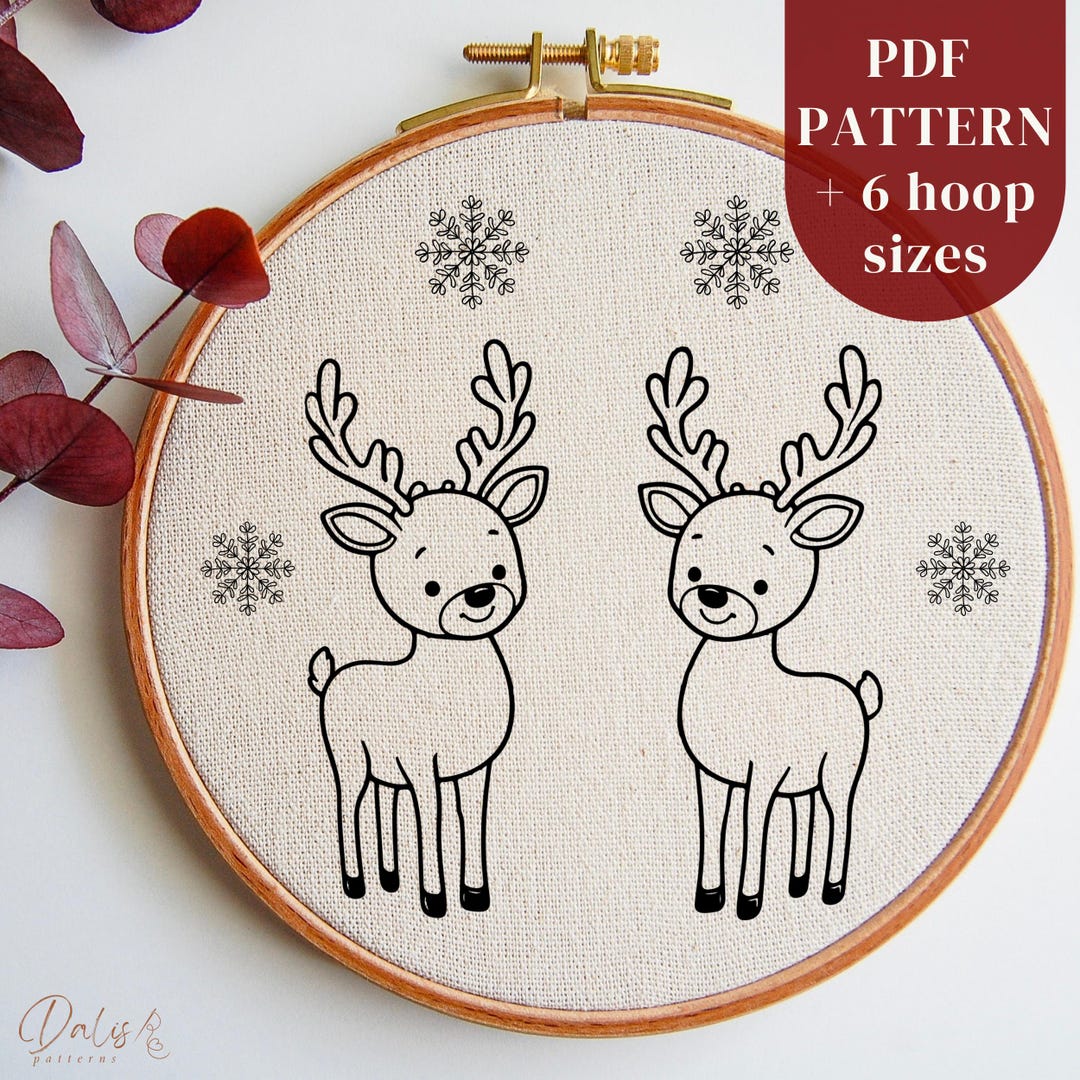 Cute Reindeer Hand Embroidery Pattern, Christmas Embroidery Design ...