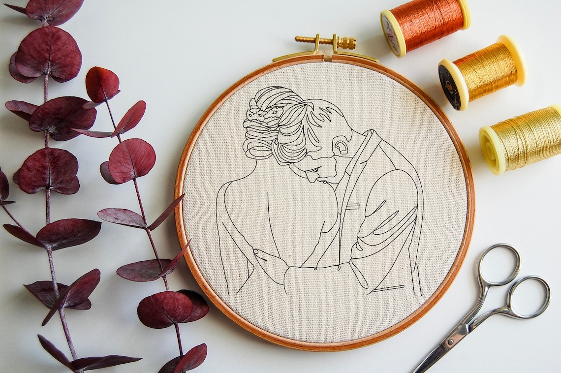 Romantic Couple Modern Hand Embroidery PDF Pattern, Valentine's Day ...