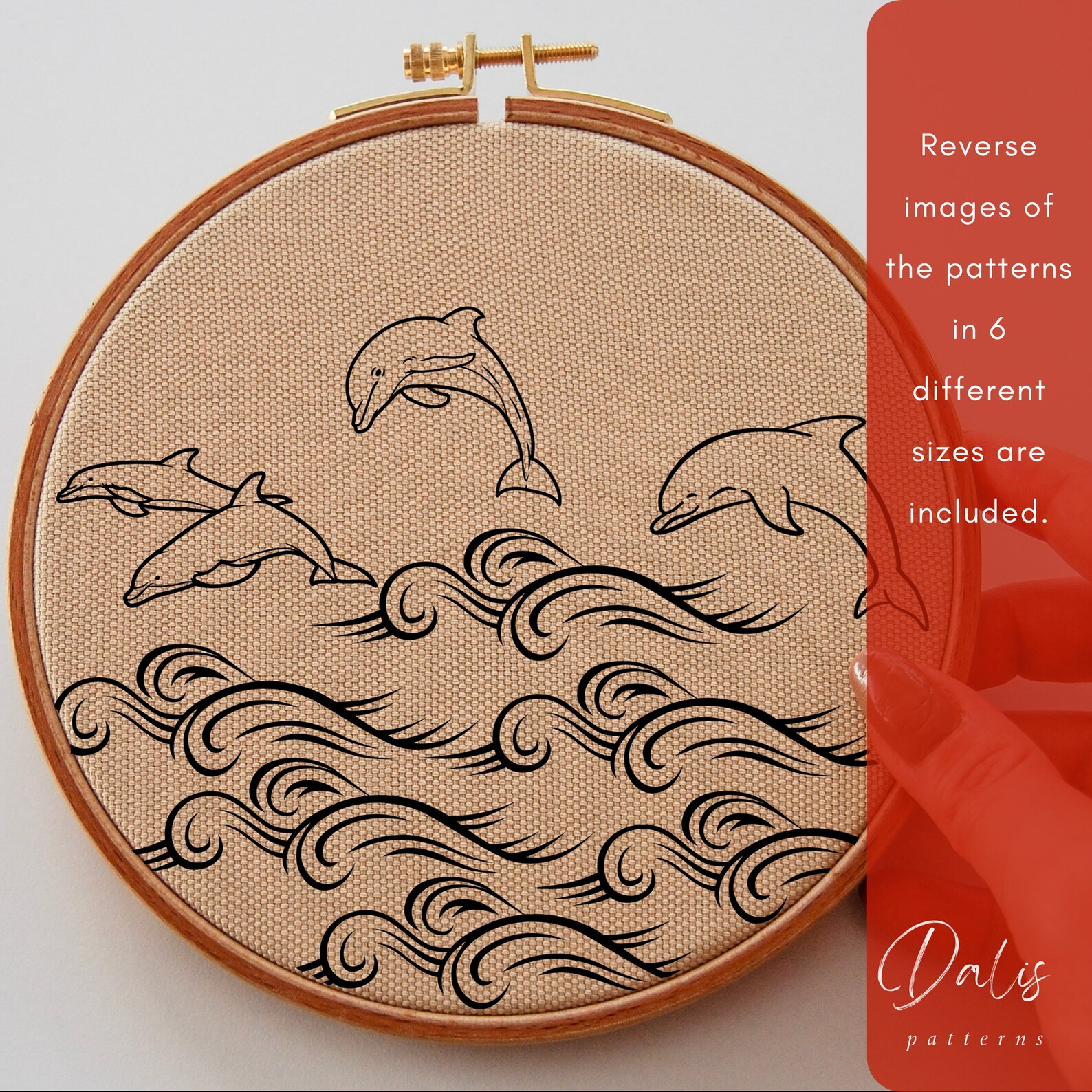 Summer Hand Embroidery PDF Pattern File, Dolphins Surf Sea Waves Design ...