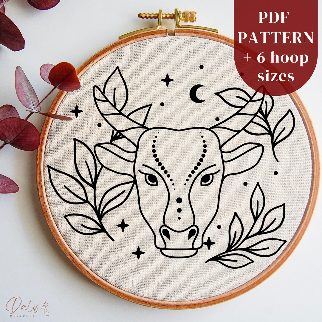 Taurus Zodiac Sign Embroidery Design, Astrology Hand Embroidery PDF ...