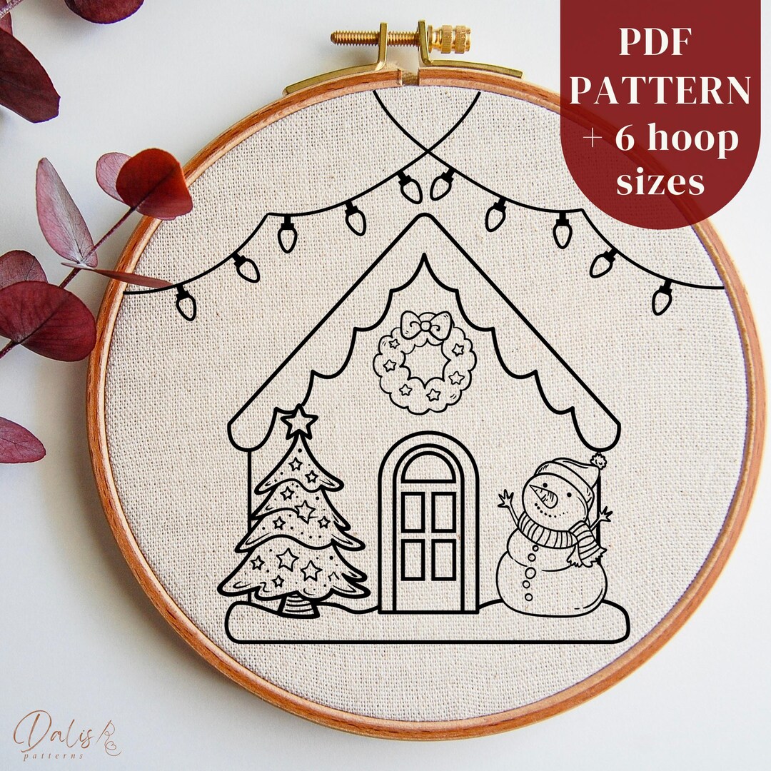 Christmas House Embroidery PDF Pattern Template, Winter Embroidery Hoop ...