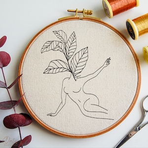 Modern Female Embroidery Pattern Design, Woman Silhouette With Leaves ...