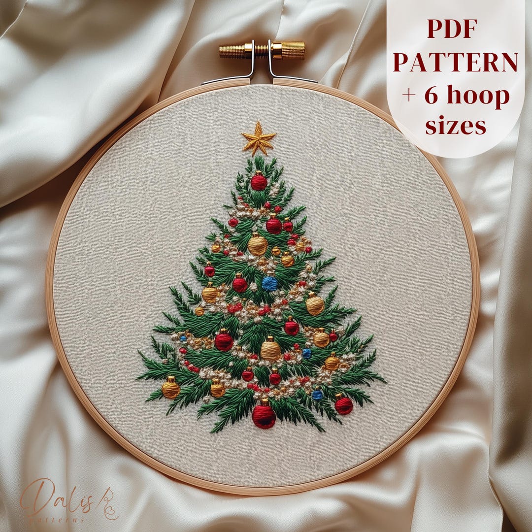 Christmas Tree Hand Embroidery Design, Christmas Embroidery Pattern ...