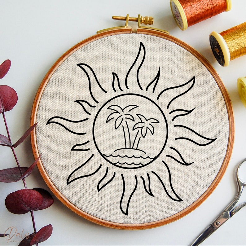 Summer Embroidery PDF Pattern, Modern DIY Embroidery Hoop Art Design ...