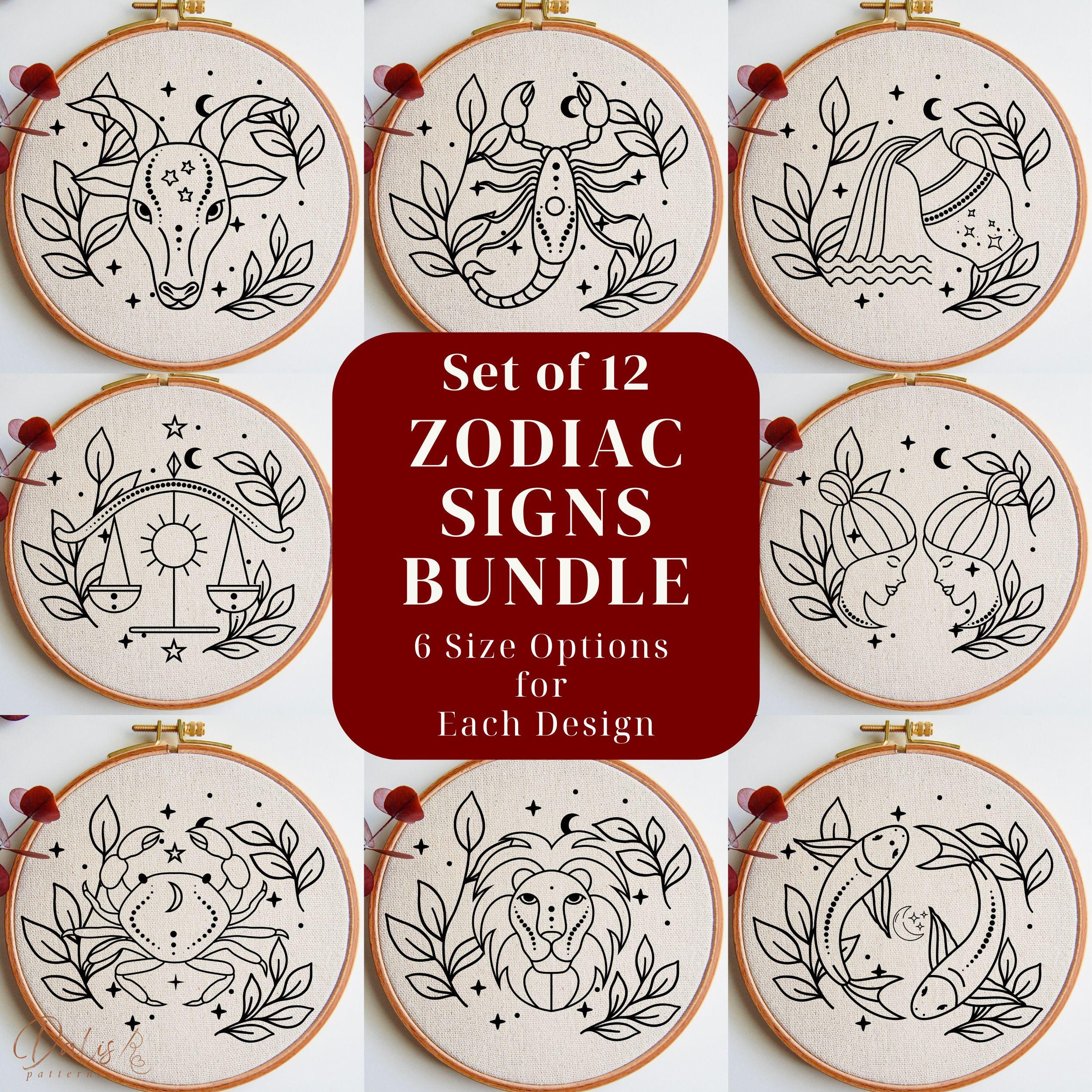 Zodiac Signs Embroidery PDF Pattern Bundle, Astrology Star Signs Hand ...