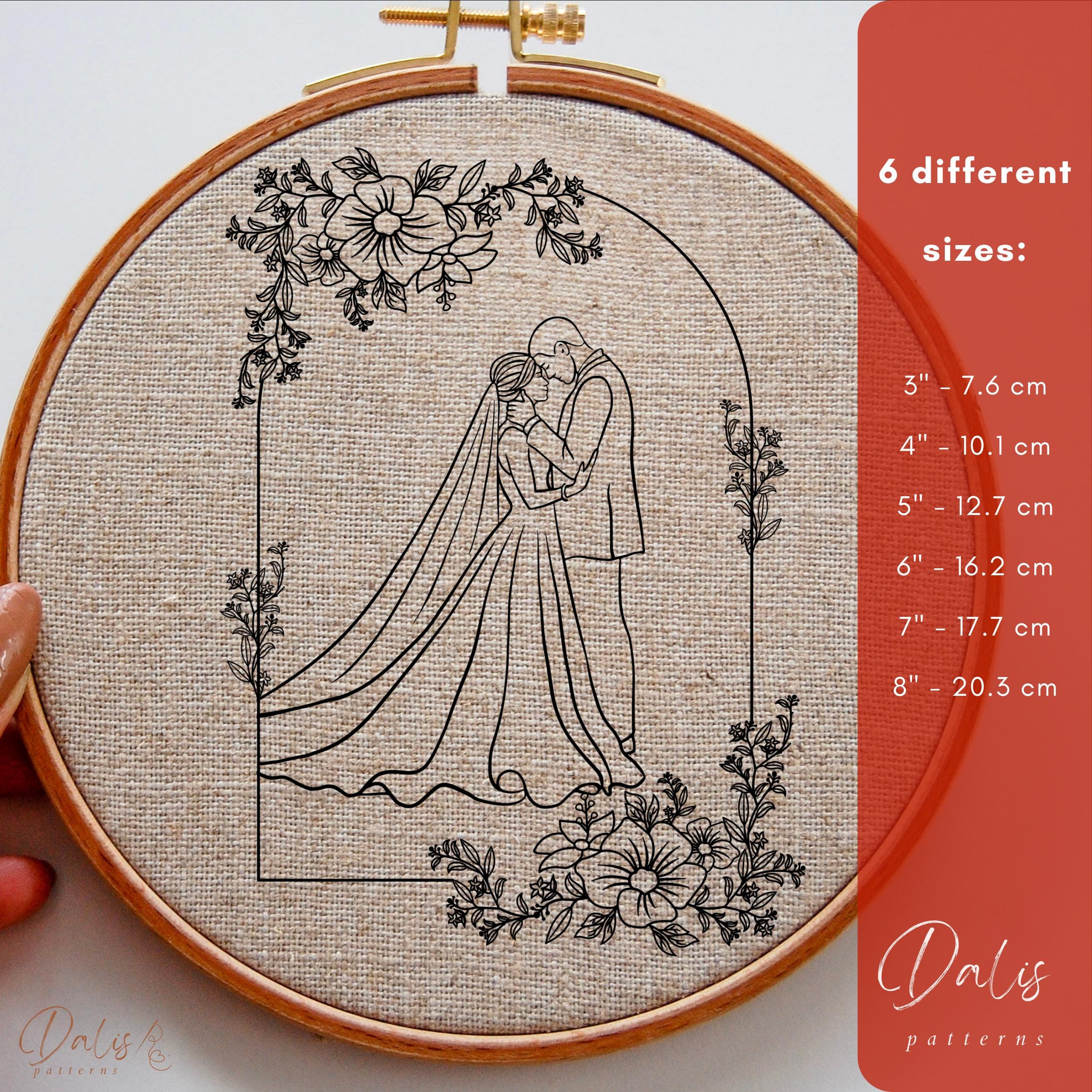 Wedding Embroidery PDF Pattern Template, Groom and Bride in Floral Arch ...