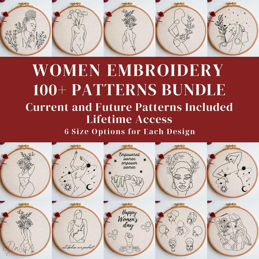Women and Females Embroidery PDF Pattern Bundle, Modern Hand Embroidery ...
