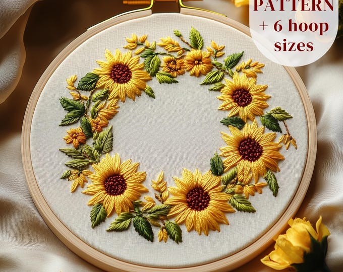 Three Sunflowers Embroidery Pattern, Floral Embroidery PDF, Sunflower ...