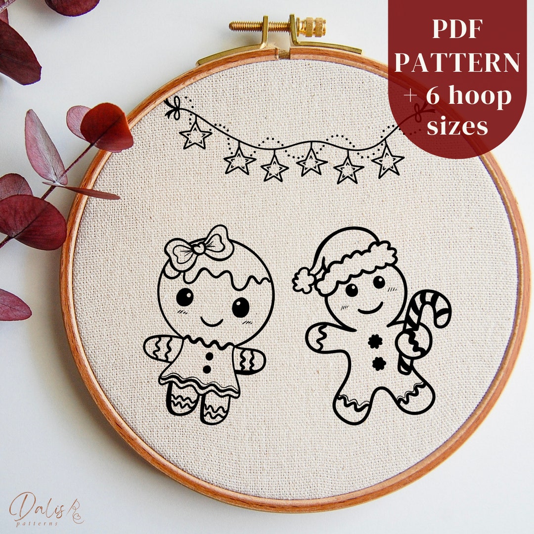 Gingerbread Couple Embroidery Pattern, Christmas Cookie Hand Embroidery ...