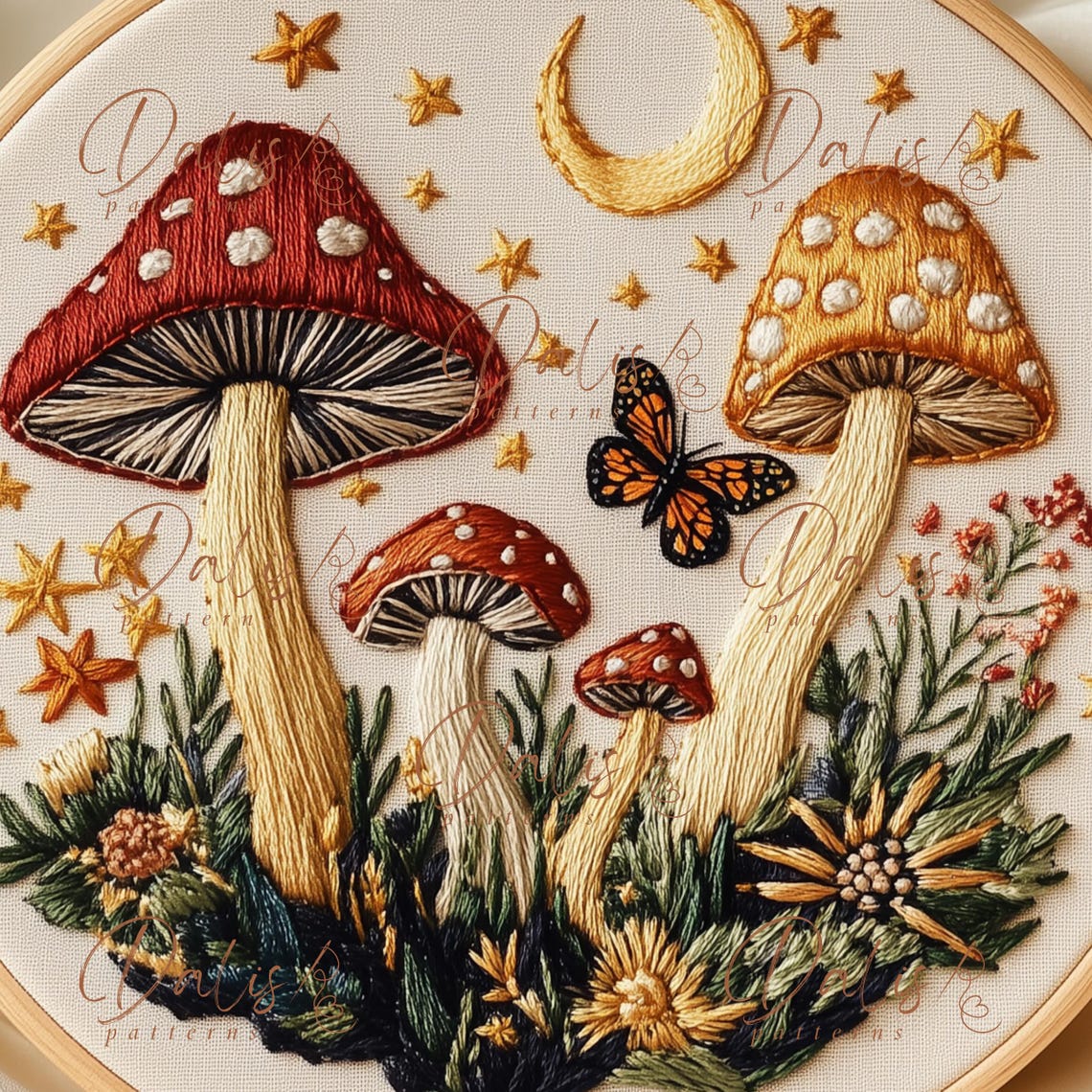 Mushrooms Hand Embroidery Pattern, Woodland Embroidery Design ...