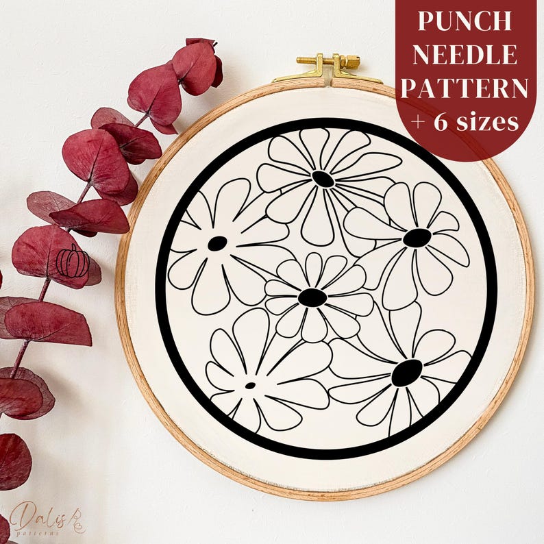 Flowers Punch Needle Pattern, Beginner Punch Needle PDF Design, Floral ...
