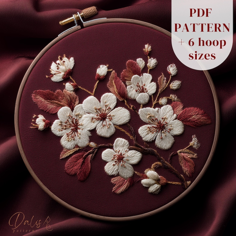 Sakura Flowers Hand Embroidery Design, Cherry Blossoms Stitching ...