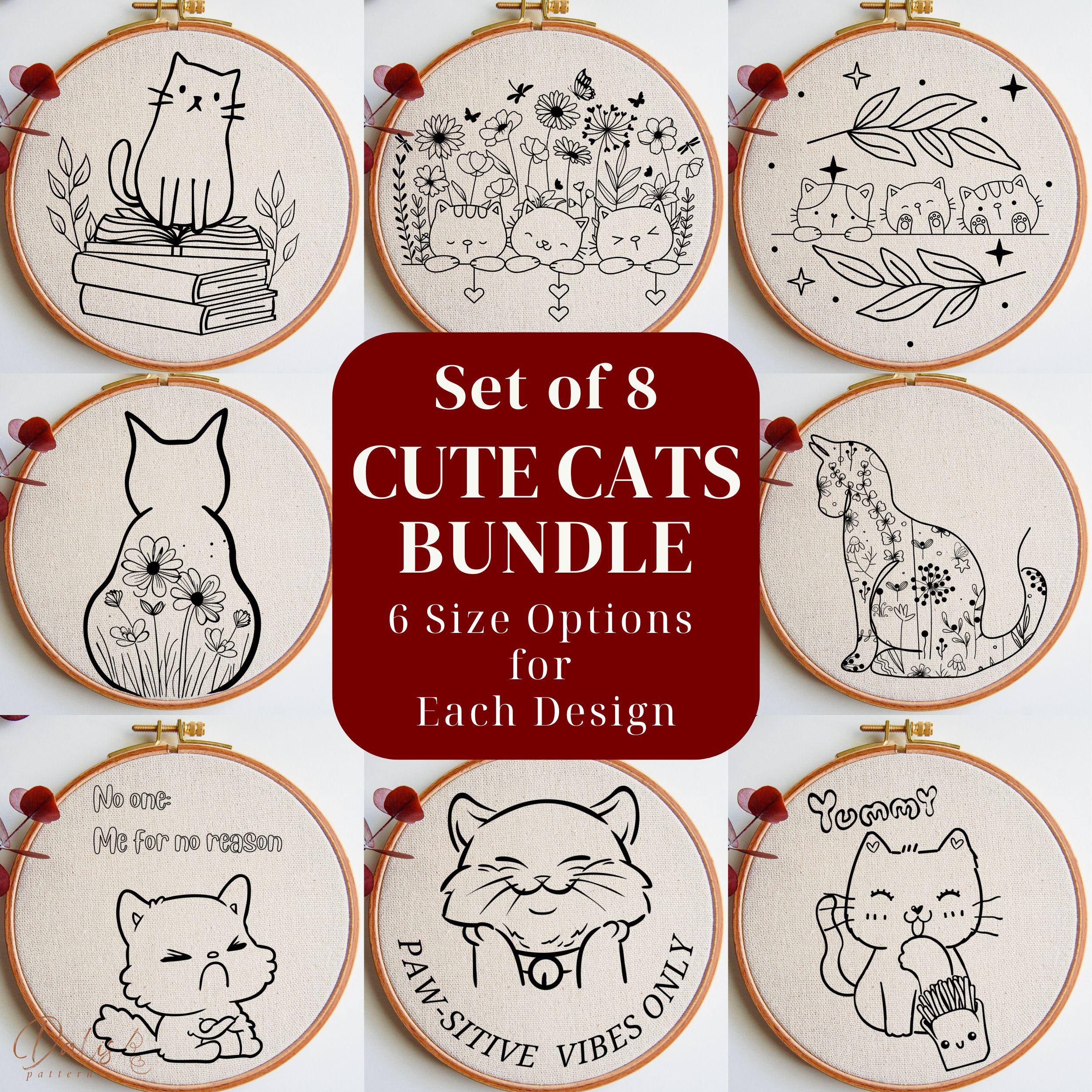 Floral Cute Cats Embroidery PDF Pattern Bundle, Flowers and Kitties DIY ...