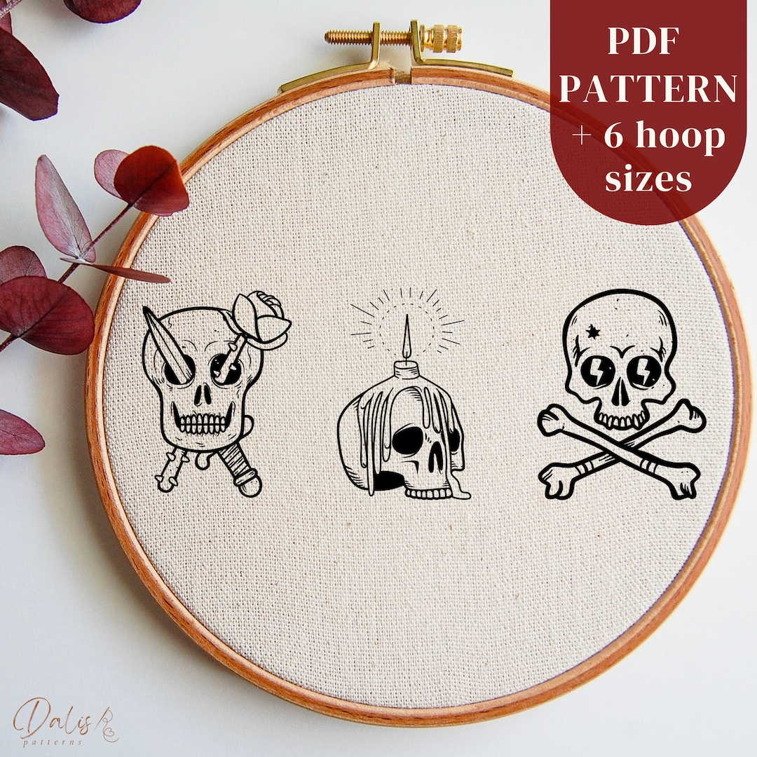 Skulls Hand Embroidery PDF Pattern, Halloween Embroidery Design ...