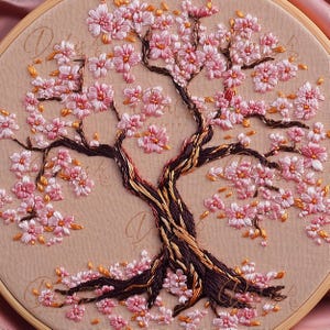 Cherry Blossoms Hand Embroidery Pattern, Sakura Tree Embroidery Design ...