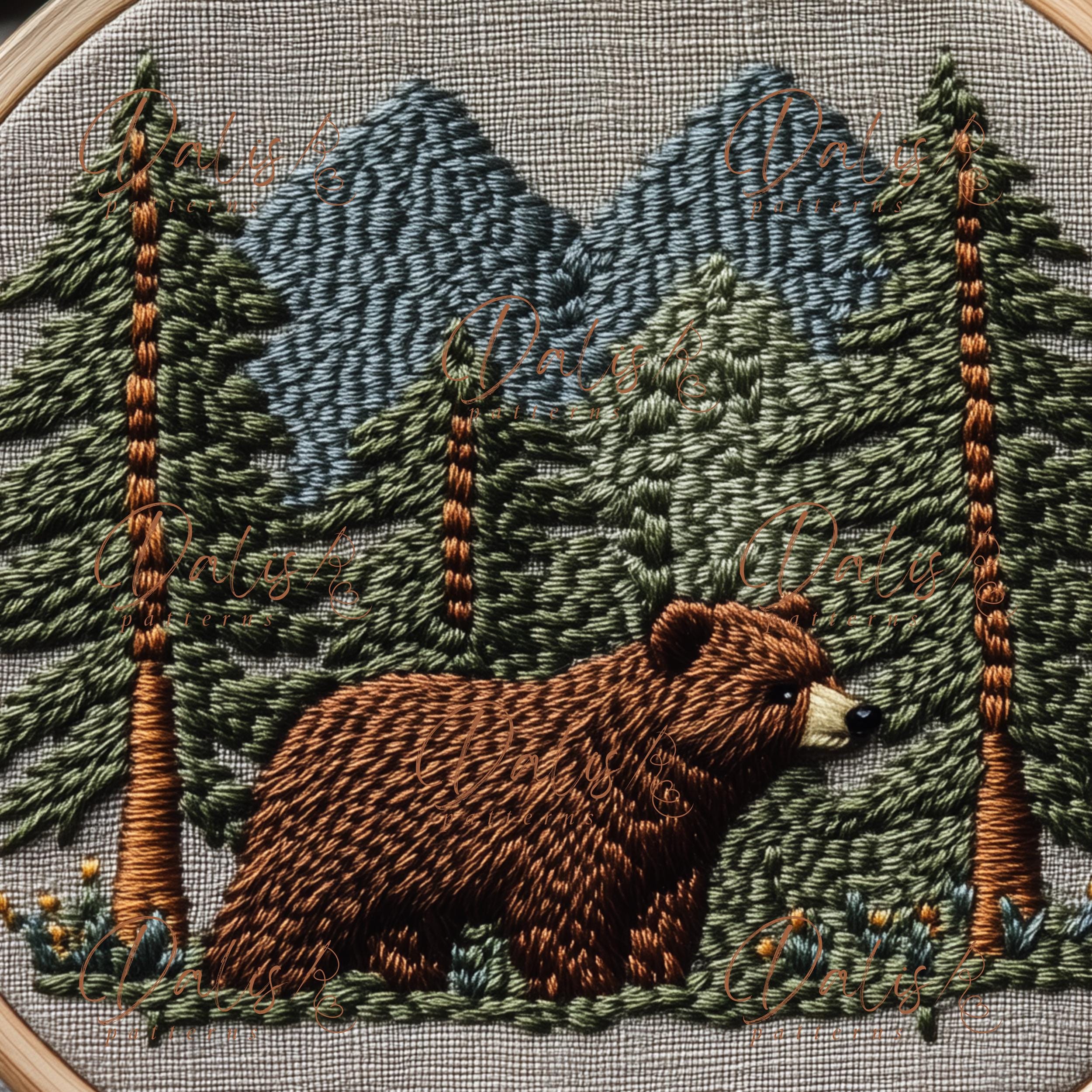 Bear Hand Embroidery Pattern, Woodland Animal Embroidery Design, Forest ...