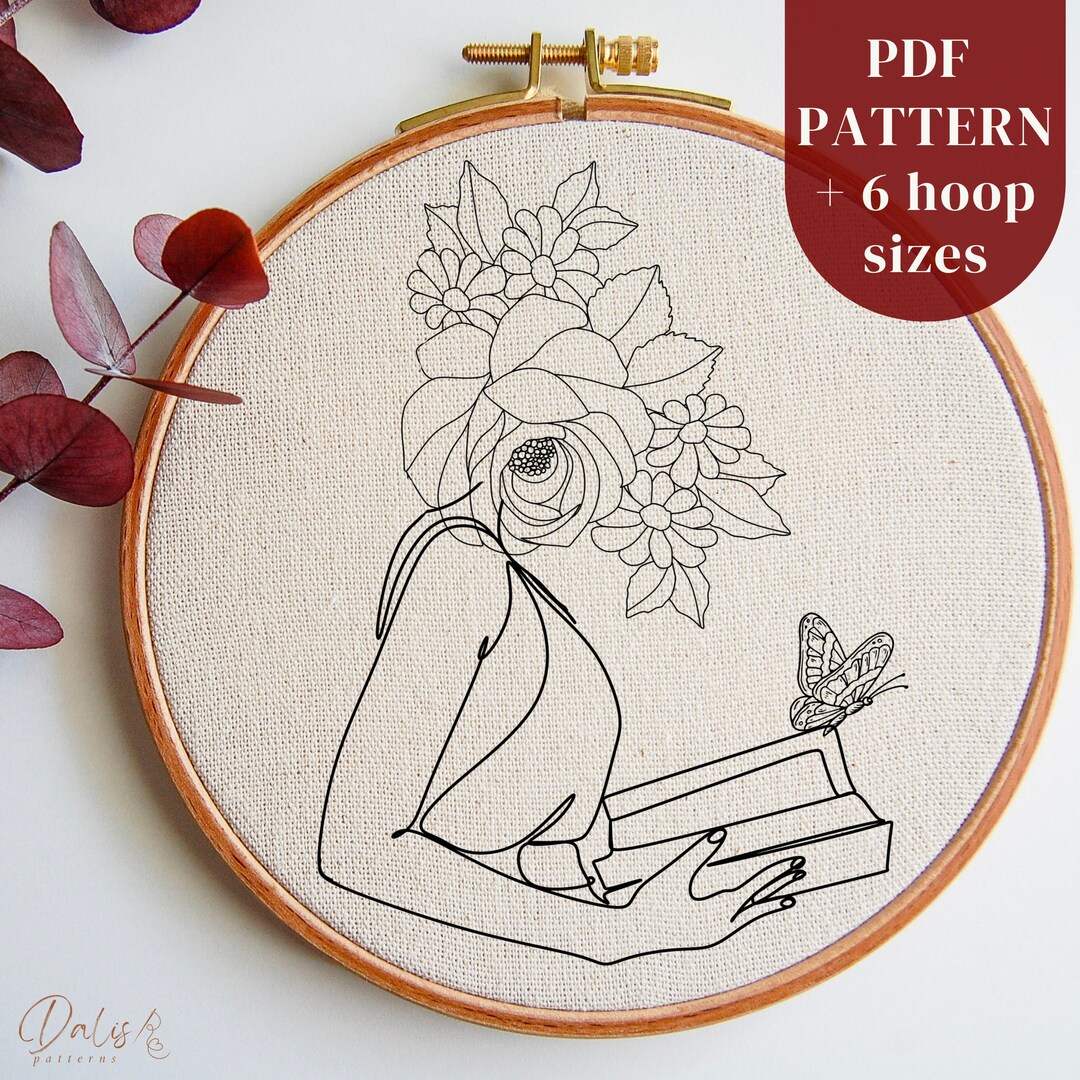 Modern Hand Embroidery Art PDF Pattern: Flowers Head Lady Design, DIY ...