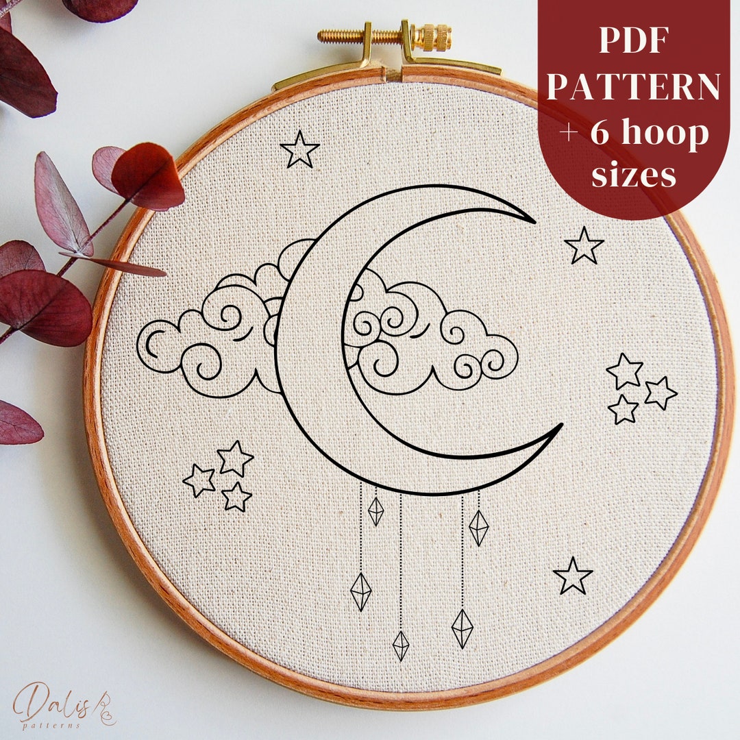 Celestial Hand Embroidery Pattern File: Stars, Crystals and Crescent ...