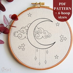 Celestial Hand Embroidery Pattern File: Stars, Crystals and Crescent ...