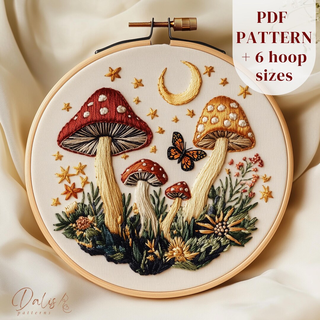 Mushrooms Hand Embroidery Pattern, Woodland Embroidery Design ...