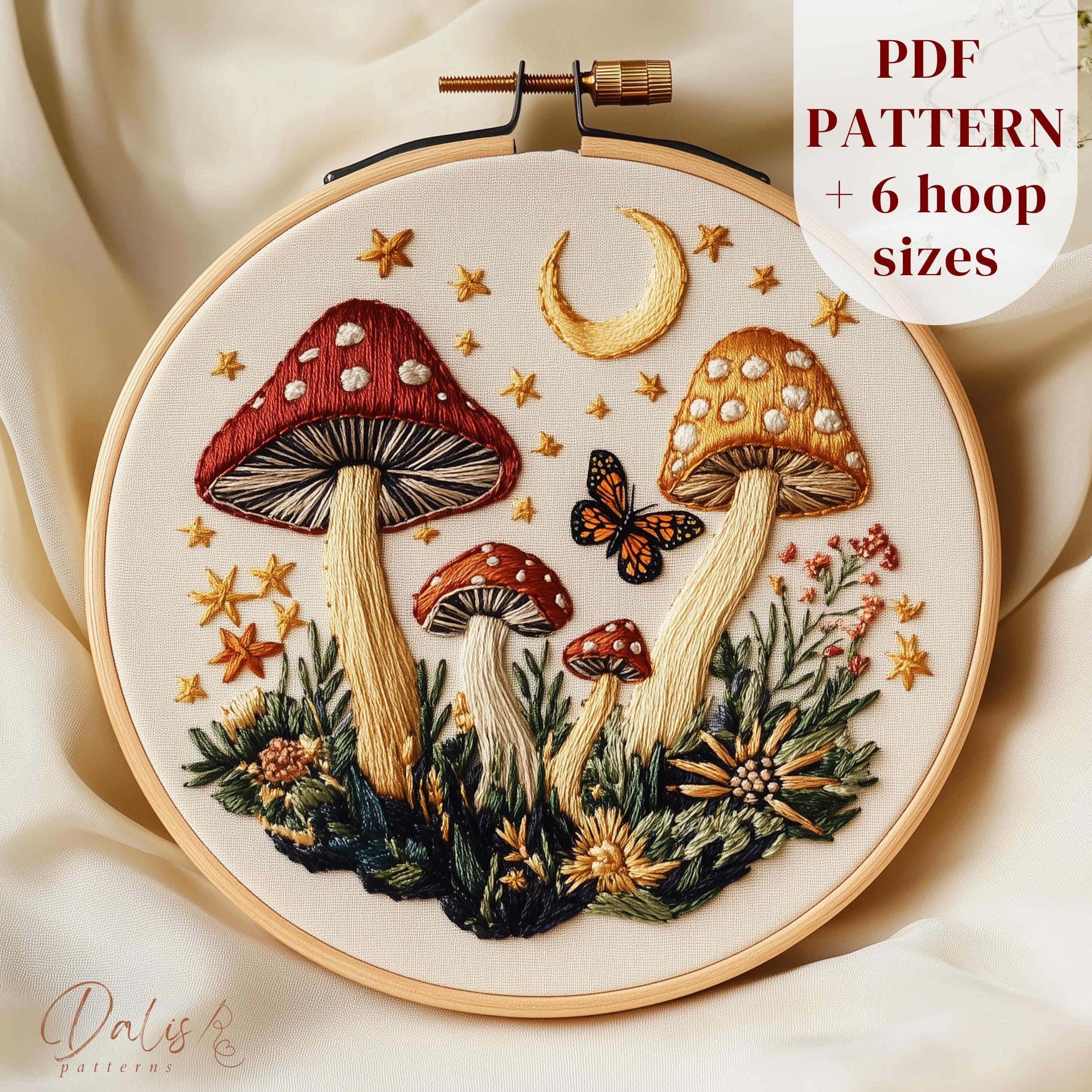 Mushrooms Hand Embroidery Pattern, Woodland Embroidery Design ...