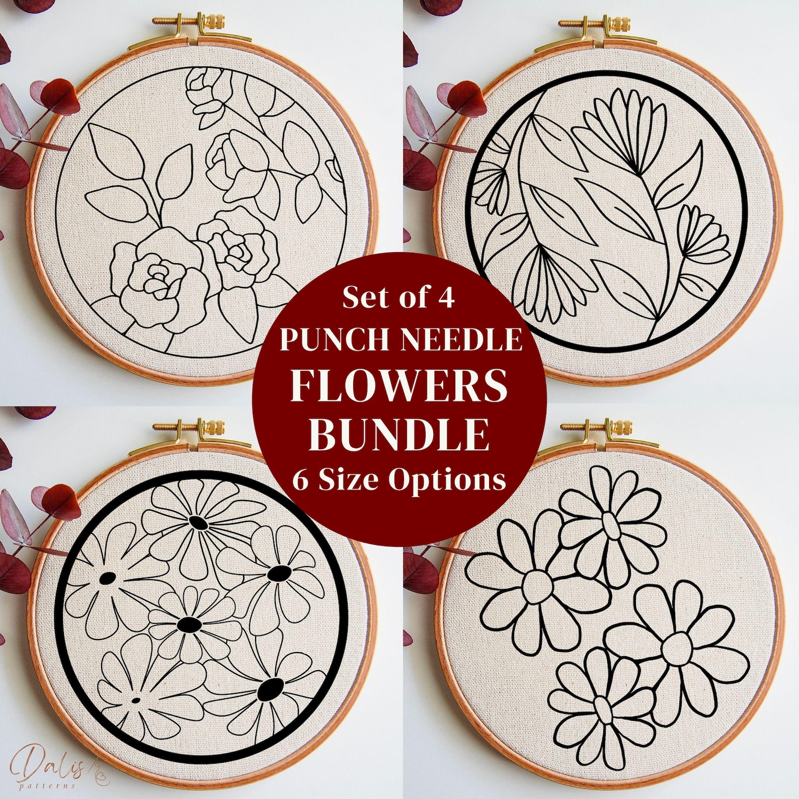 Flowers Punch Needle PDF Pattern Bundle, Mug Rug Punch Needle Template ...