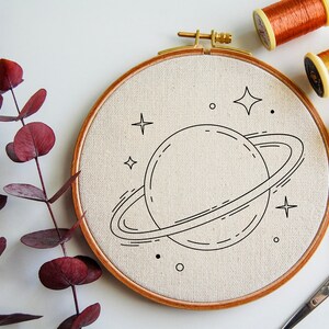 Cosmic Planet Hand Embroidery Design Digital Files, Minimal Celestial ...