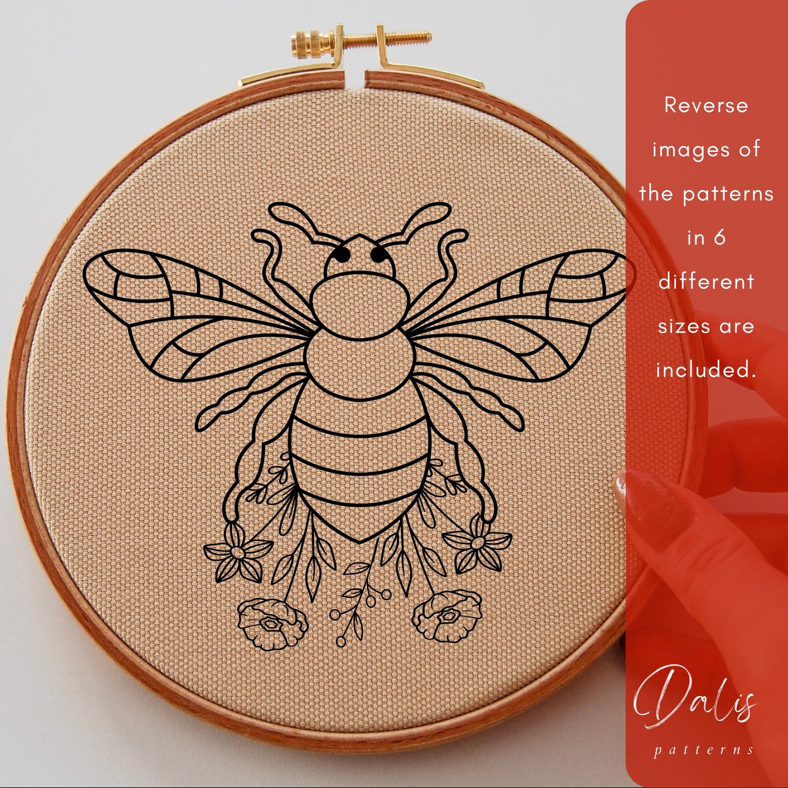 Floral Bee Hand Embroidery Design Template, Printable Embroidery Hoop ...