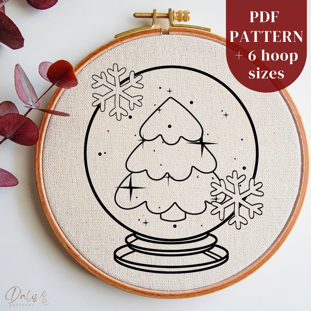 Winter Hand Embroidery Pattern, Christmas Snow Globe Emboidery Design ...