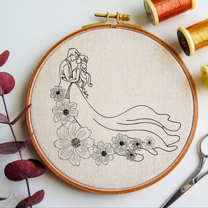 Wedding Embroidery PDF Pattern Template, Floral Groom and Bride ...