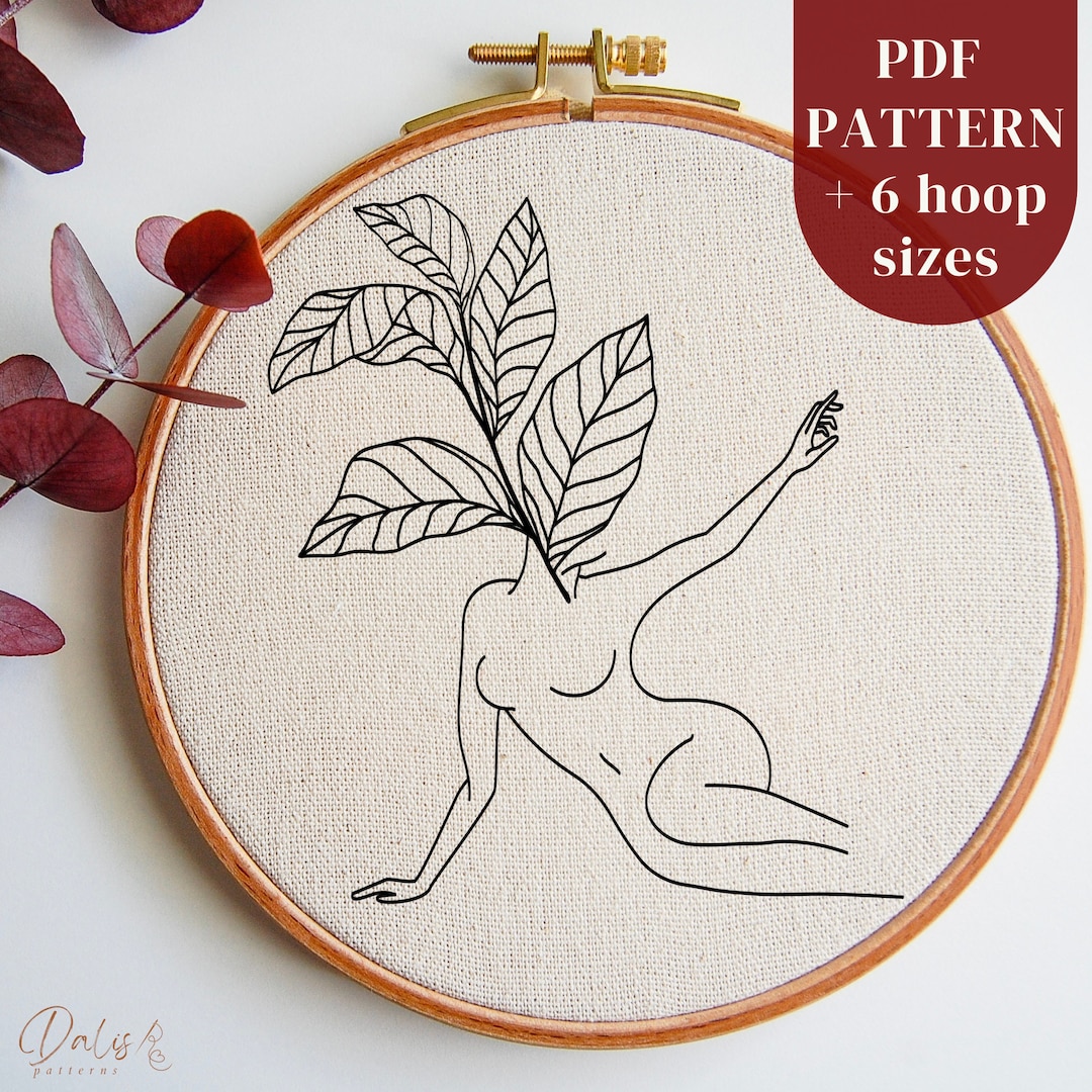 Modern Female Embroidery Pattern Design, Woman Silhouette With Leaves ...