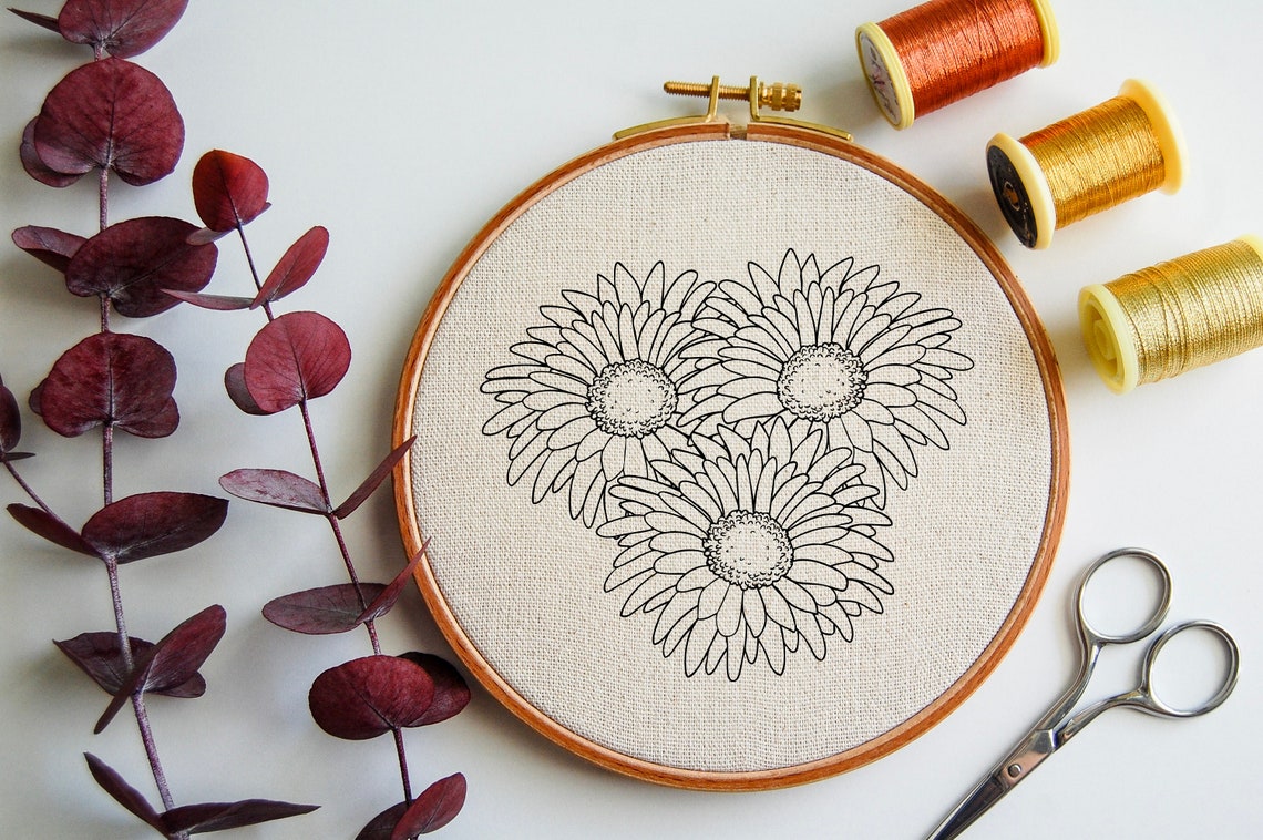Sunflowers Hand Embroidery Design, Flower Embroidery Hoop Art PDF ...