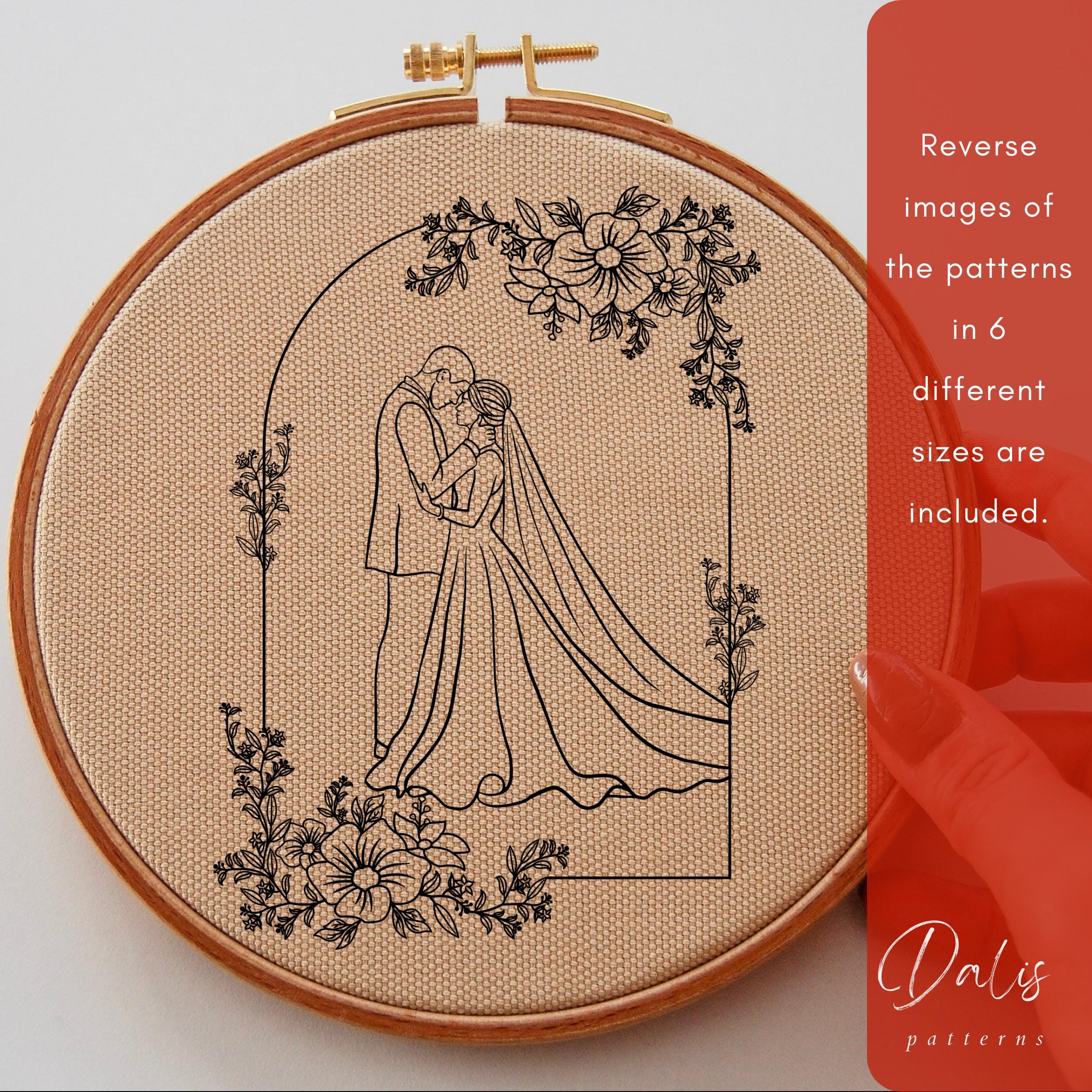 Wedding Embroidery PDF Pattern Template, Groom and Bride in Floral Arch ...