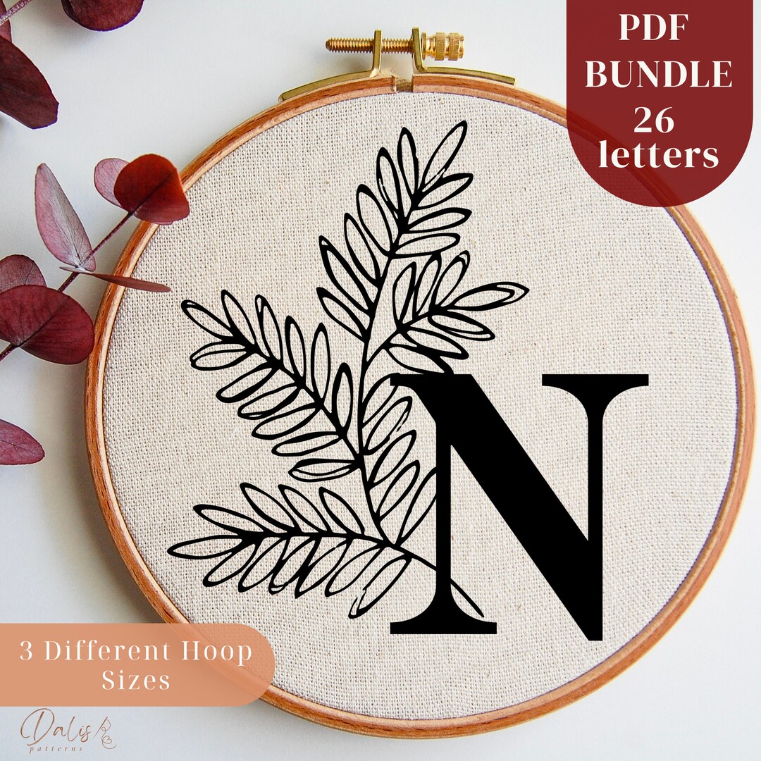Modern DIY Hand Embroidery Design With Leafy Letters, 26 Letters ...