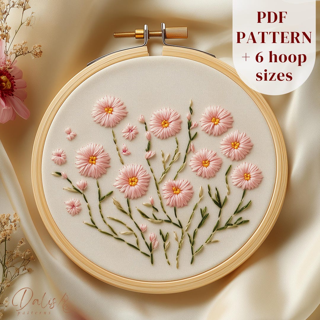 Pink Daisies Hand Embroidery Design, April Birth Month Flower ...
