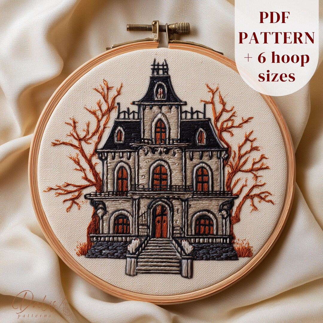 Haunted House Hand Embroidery Pattern – Spooky Hoop Art Design for ...