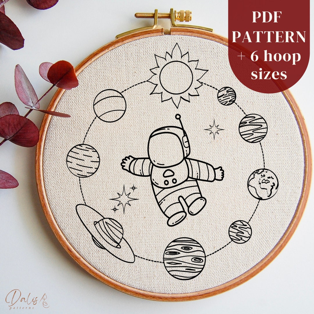 Celestial Hand Embroidery Design Digital File, Astronaut and Solar ...