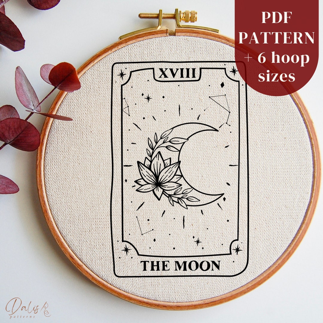 Witchy Embroidery PDF Pattern: the Moon Tarot Card, Celestial ...